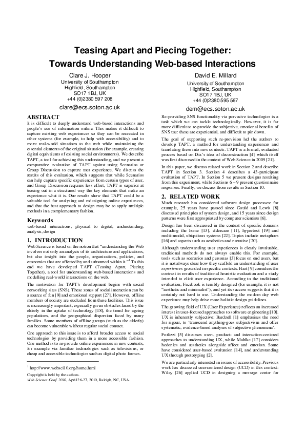 (PDF) Teasing Apart and Piecing Together: Towards Understanding Web-based Interactions