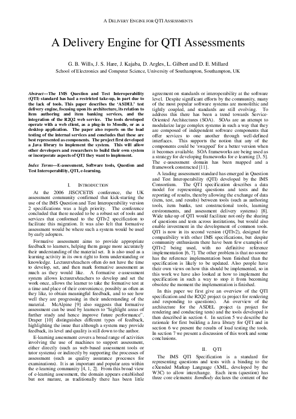 (PDF) A Delivery Engine for QTI Assessments