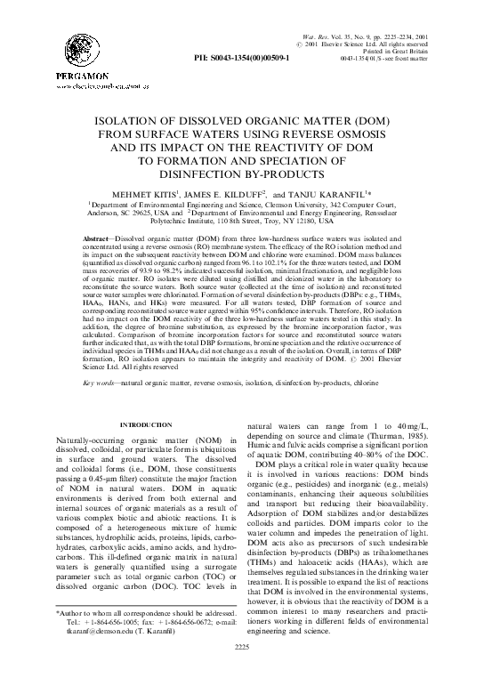 (PDF) Isolation of dissolved organic matter (DOM) from surface waters using reverse osmosis and ...