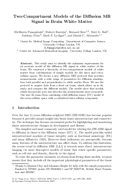 (PDF) Two-compartment models of the diffusion MR signal in brain white ...