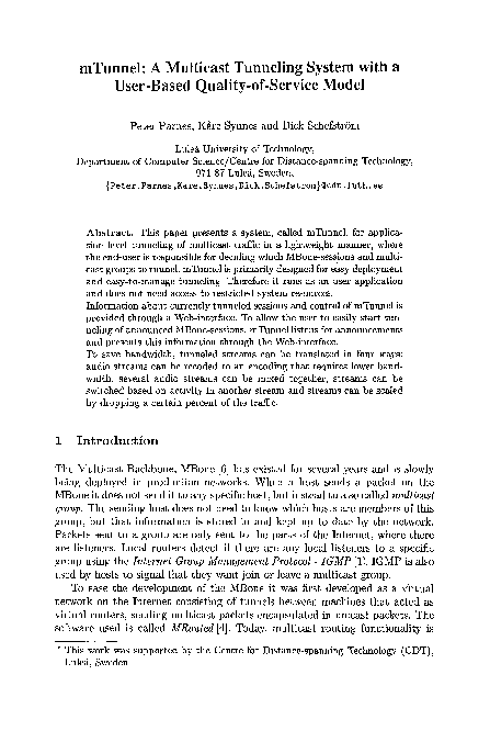 (PDF) mTunnel: A multicast tunneling system with a user-based quality-of-service model
