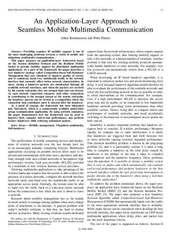 (PDF) An application-layer approach to seamless mobile multimedia communication