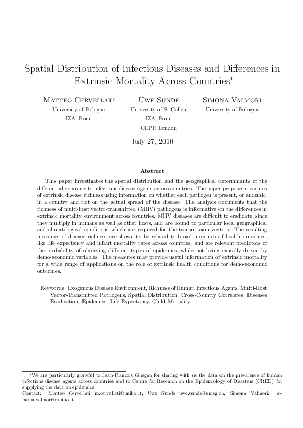 (PDF) Spatial Distribution of Infectious Diseases and Differences in ...
