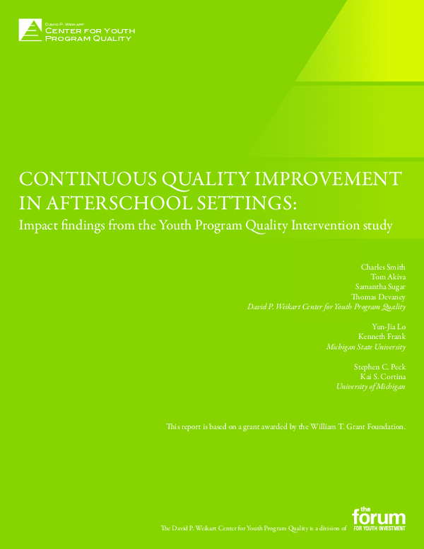 (PDF) CONTINUOUS QUALITY IMPROVEMENT IN AFTERSCHOOL SETTINGS