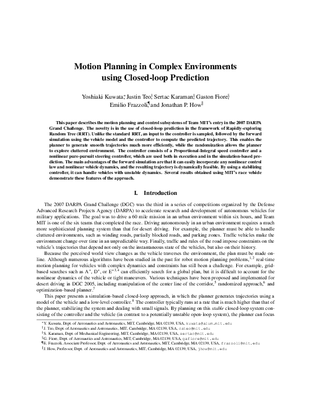 (PDF) Motion planning in complex environments using closed-loop prediction