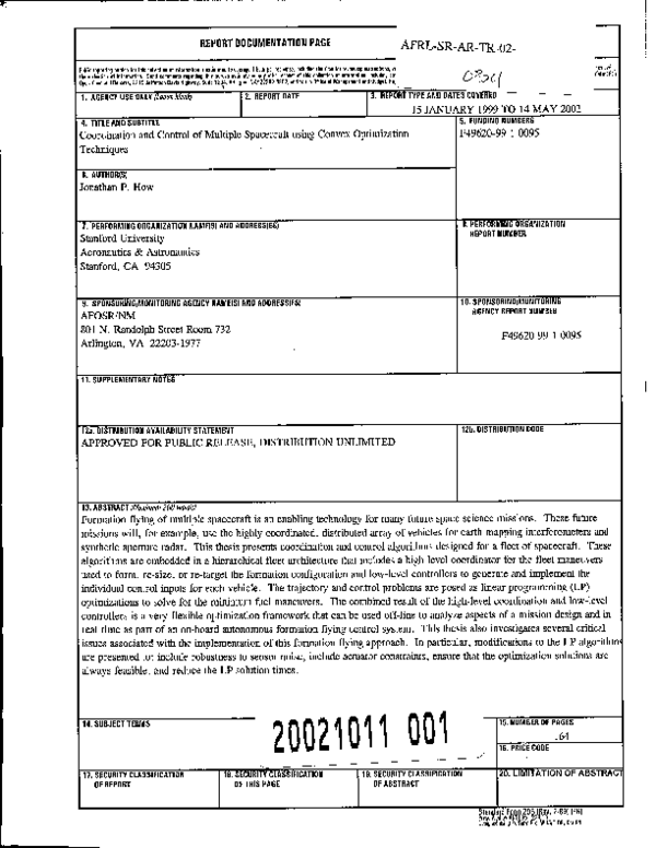 Pdf Coordination And Control Of Multiple Spacecraft Using Convex Optimization Techniques