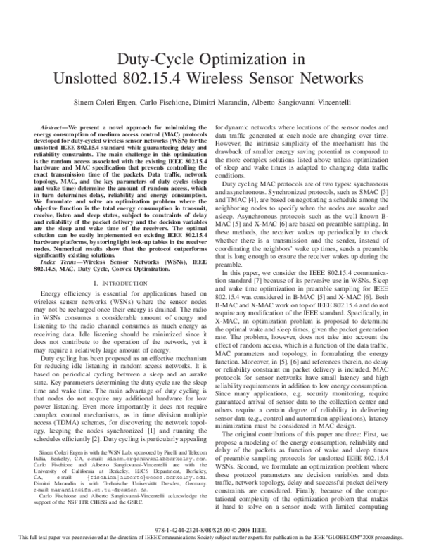 (PDF) Duty-cycle optimization in unslotted 802.15. 4 wireless sensor networks