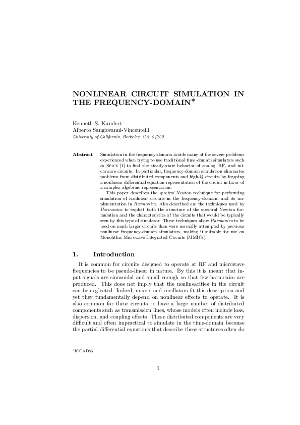 Pdf Nonlinear Circuit Simulation In The Frequency Domain