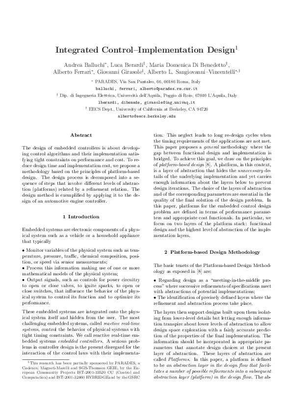 Pdf Integrated Control Implementation Design