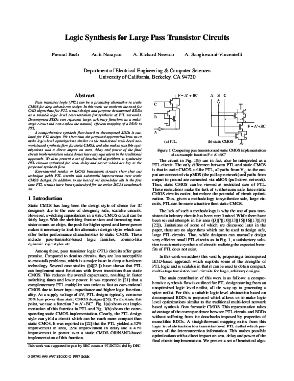 Pdf Logic Synthesis For Large Pass Transistor Circuits 4502