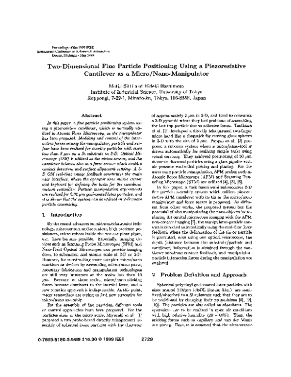 (PDF) Two-dimensional fine particle positioning using a piezoresistive cantilever as a micro ...