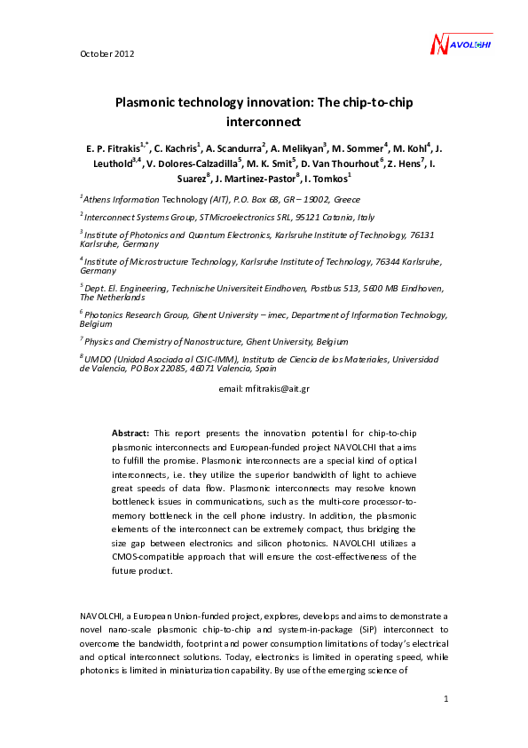 (PDF) Plasmonic technology innovation: The chip-to-chip interconnect