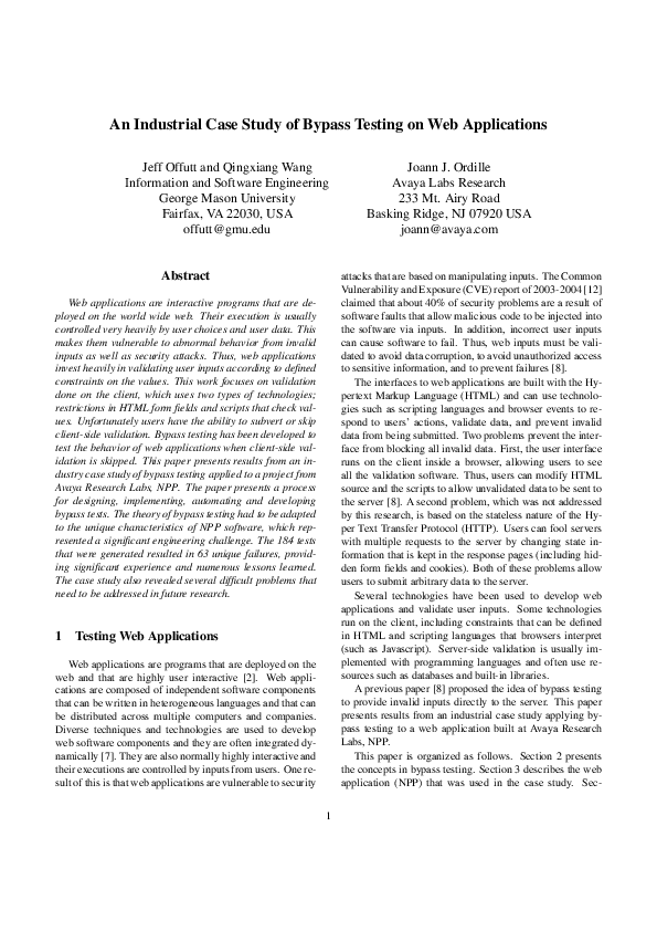 (PDF) An industrial case study of bypass testing on web applications
