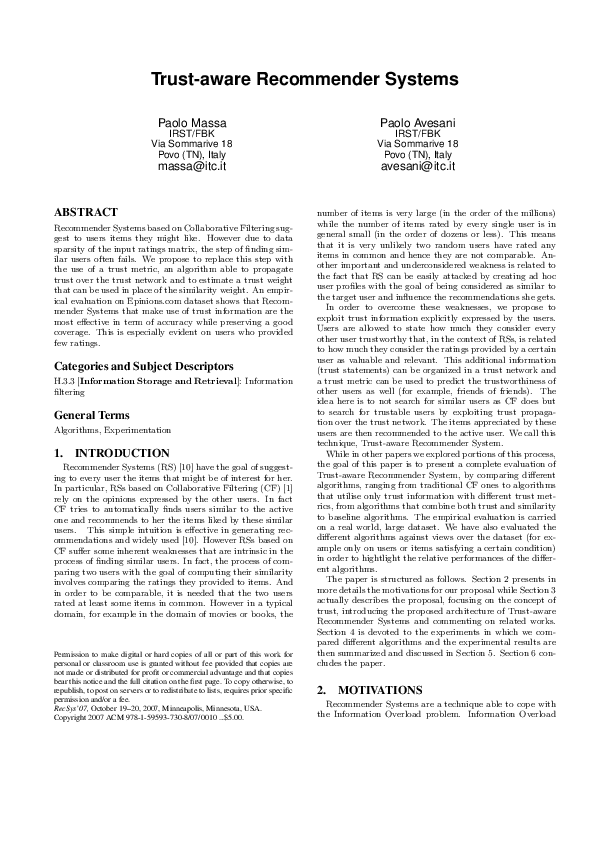 (PDF) Trust-aware recommender systems