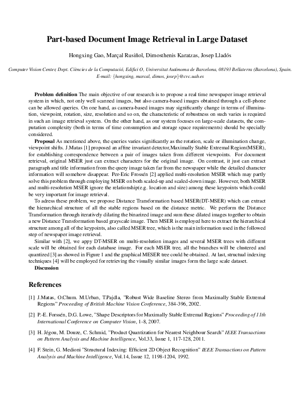 (PDF) Part-based Document Image Retrieval in Large Dataset