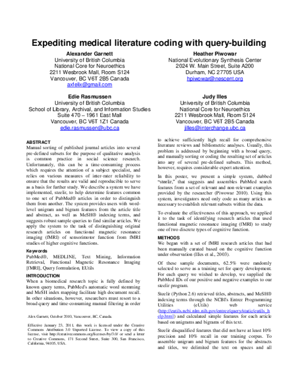 (PDF) Expediting medical literature coding with query‐building