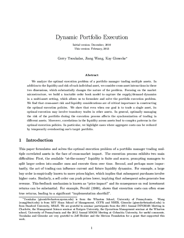 (PDF) Dynamic Portfolio Execution