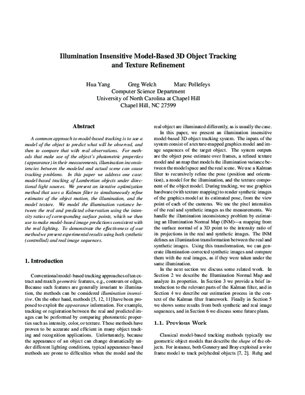 Pdf Illumination Insensitive Model Based 3d Object Tracking And