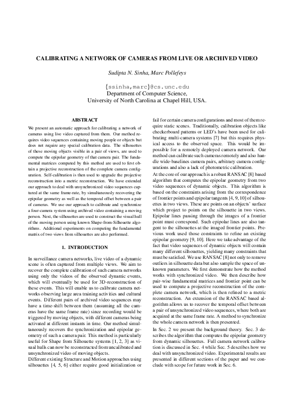 (PDF) Calibrating a network of cameras from live or archived video