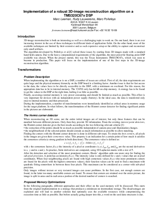 (PDF) Implementation of a robust 3D-image reconstruction algorithm on a TMS320C67x DSP