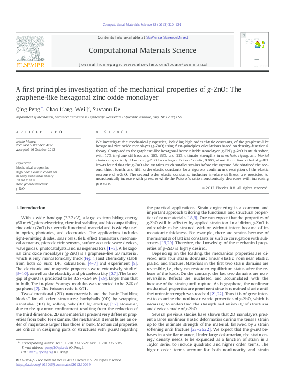 (PDF) A first principles investigation of the mechanical properties of g -ZnO: The graphene-like ...