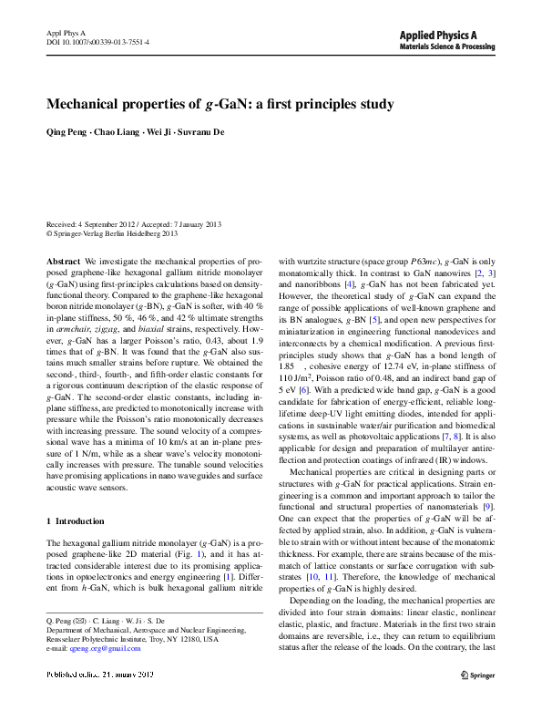 (PDF) Mechanical Properties of g-GaN: A First Principles Study