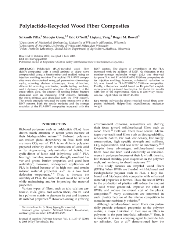 (PDF) Polylactide‐recycled wood fiber composites