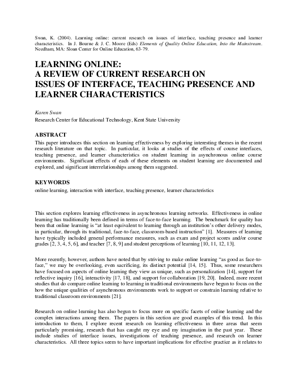 (PDF) Learning online: A review of current research on issues of ...