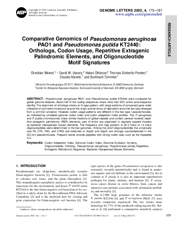 Pdf Comparative Genomics Of Pseudomonas Aeruginosa Pao1 And