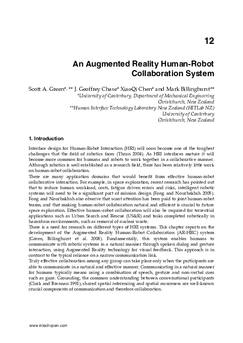 Pdf An Augmented Reality Human Robot Collaboration System