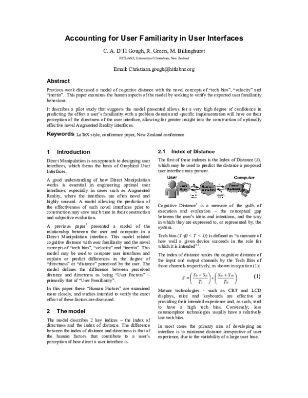 (PDF) User Familiarity in User Interfaces