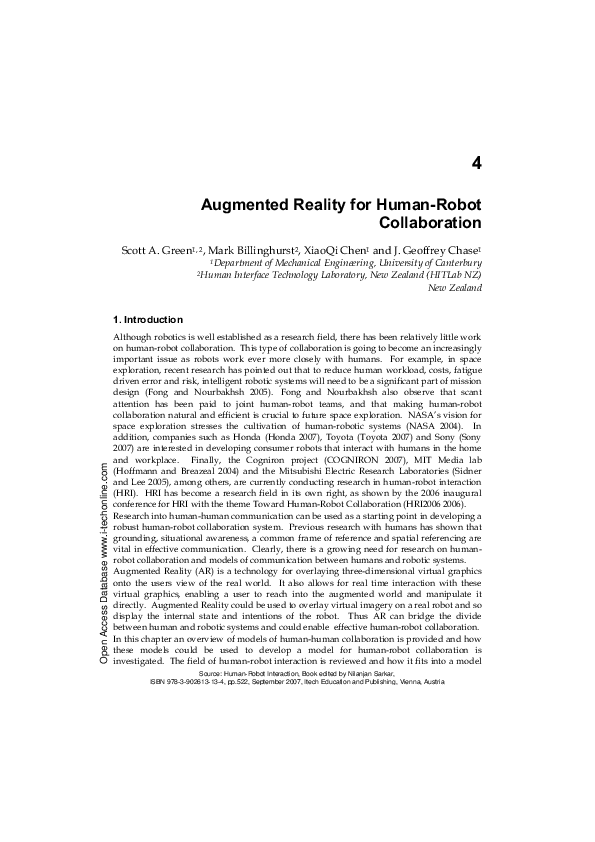 Pdf Augmented Reality For Human Robot Collaboration