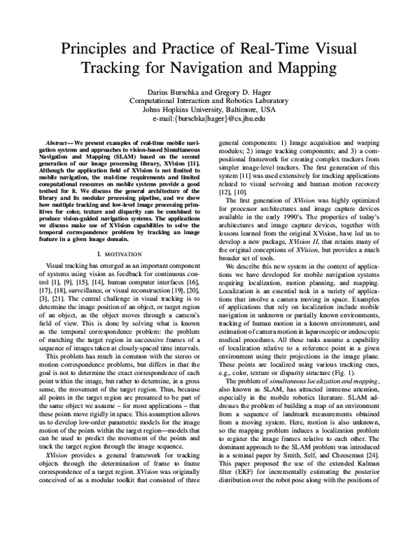(PDF) Principles and practice of real-time visual tracking for navigation and mapping