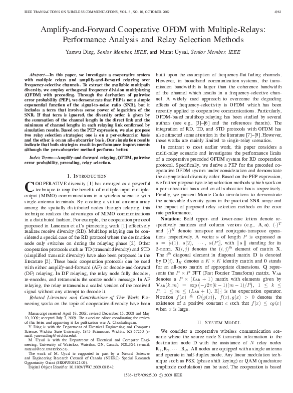 (PDF) Amplify-and-forward cooperative OFDM with multiple-relays: performance analysis and relay ...