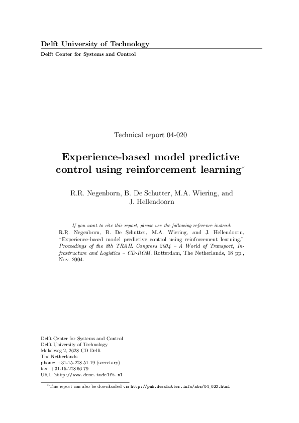 (PDF) Experience-based model predictive control using reinforcement ...