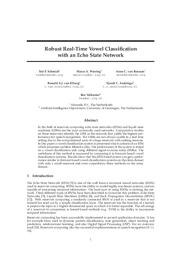 (PDF) Robust Real-Time Vowel Classification with an Echo State Network