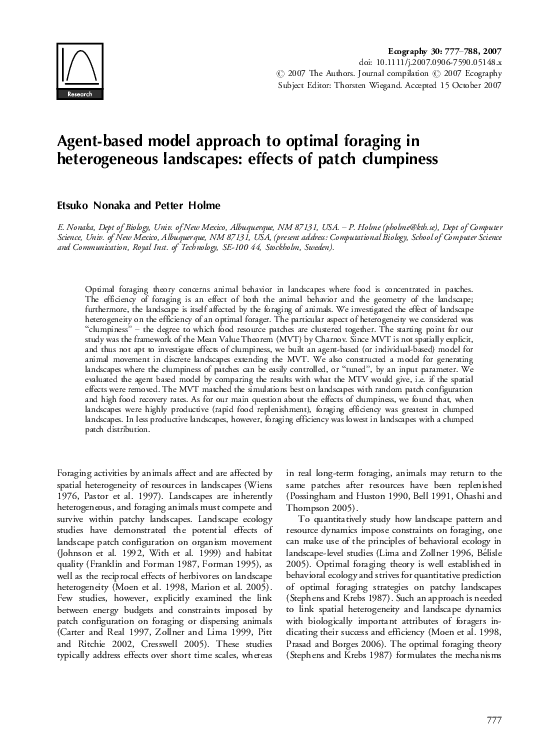 (PDF) Agent‐based model approach to optimal foraging in heterogeneous ...