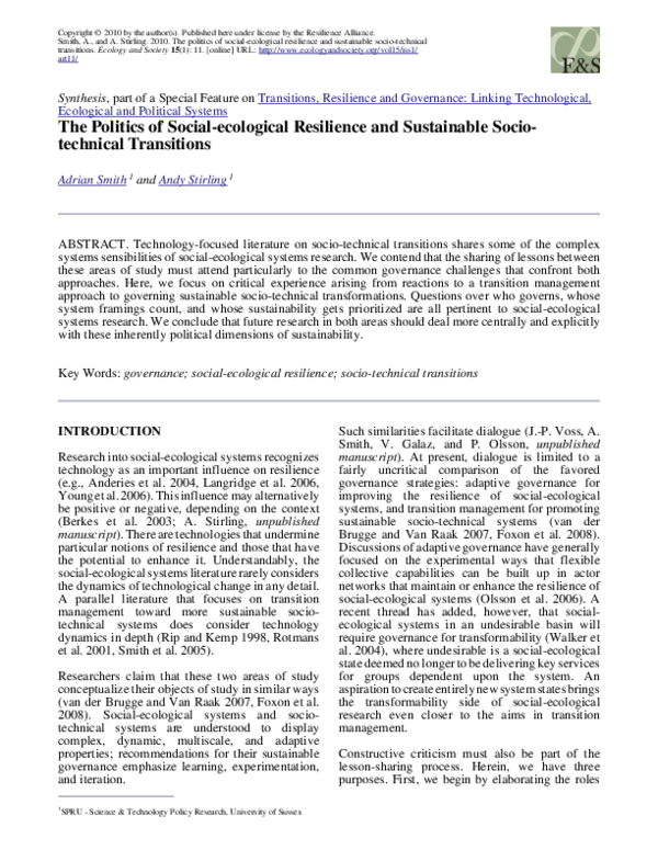 (PDF) The politics of social-ecological resilience and sustainable ...