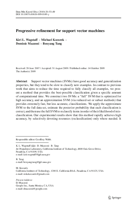 (PDF) Progressive refinement for support vector machines