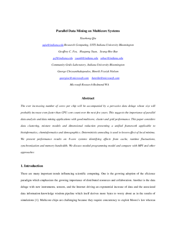 (PDF) Parallel data mining on multicore systems | Geoffrey Fox ... (PDF) Parallel data mining on multicore systems | Geoffrey Fox ...