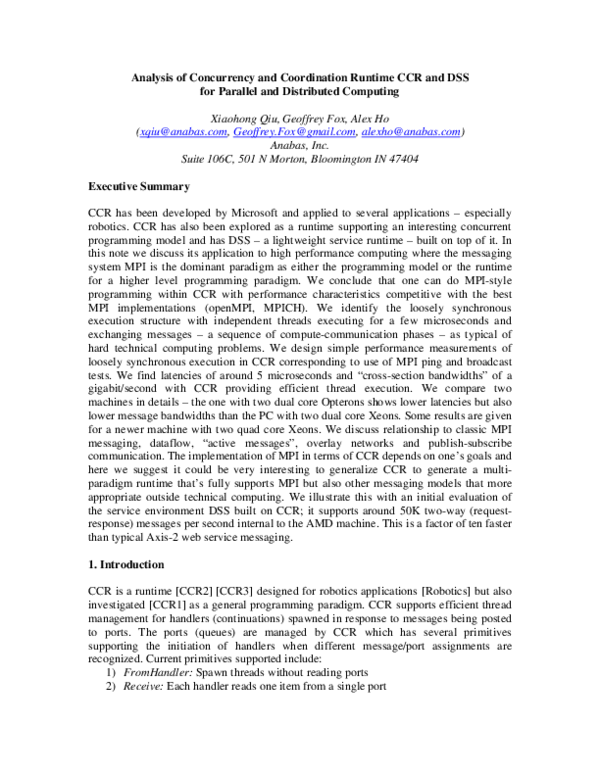 Pdf Analysis Of Concurrency And Coordination Runtime Ccr And Dss For Parallel And Distributed
