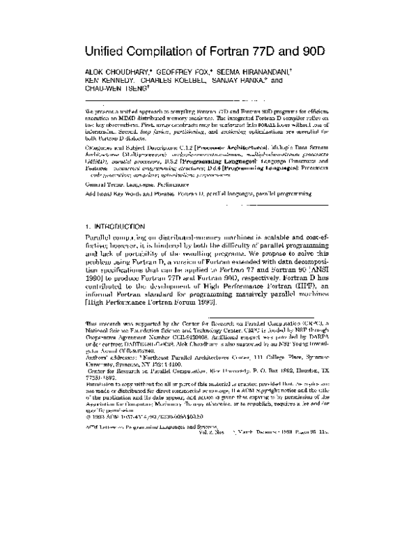 (PDF) Unified compilation of Fortran 77D and 90D