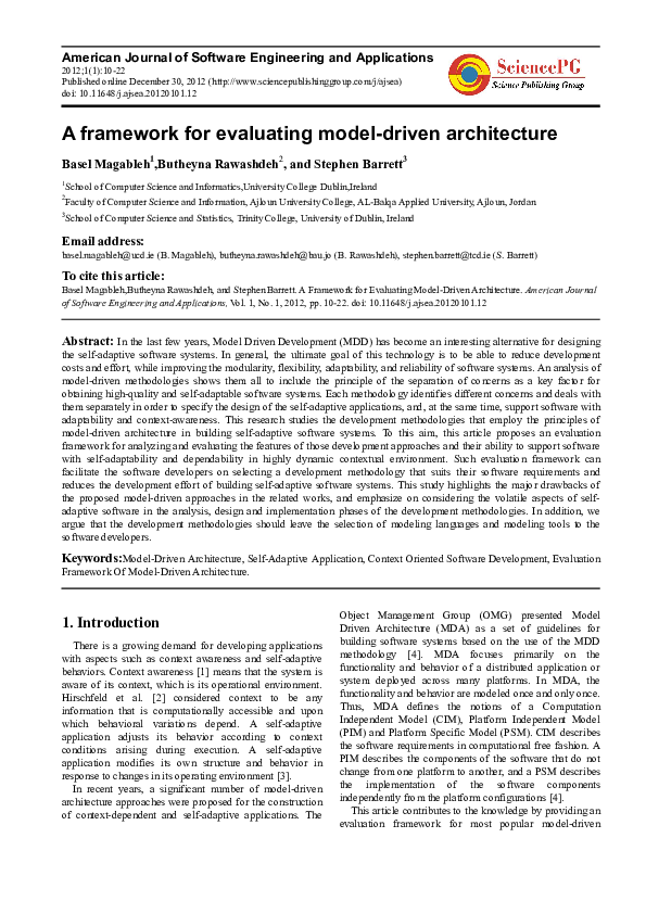 (PDF) A framework for evaluating model-driven architecture