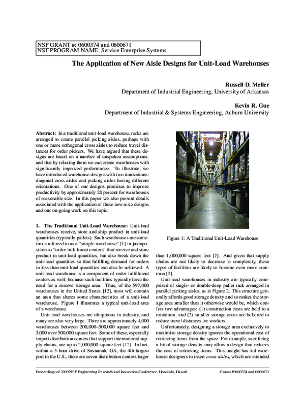 (PDF) The application of new aisle designs for unit-load warehouses
