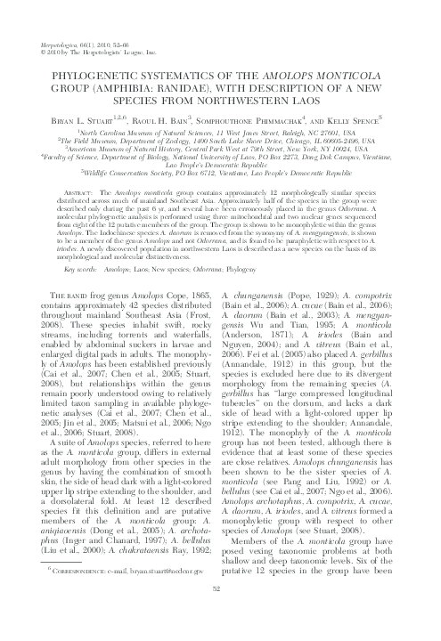 (PDF) Phylogenetic systematics of the Amolops monticola group (Amphibia ...