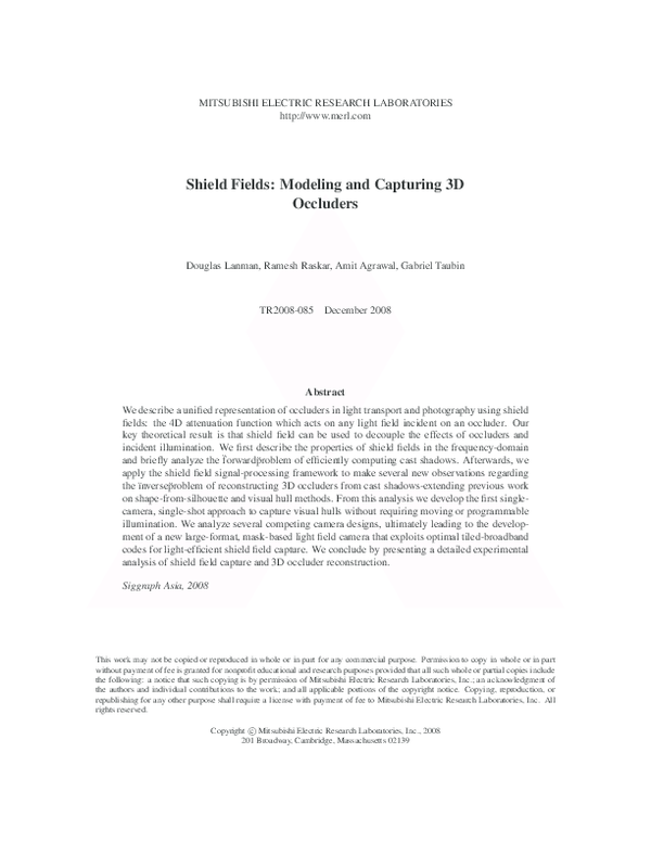 (PDF) Shield fields: modeling and capturing 3D occluders