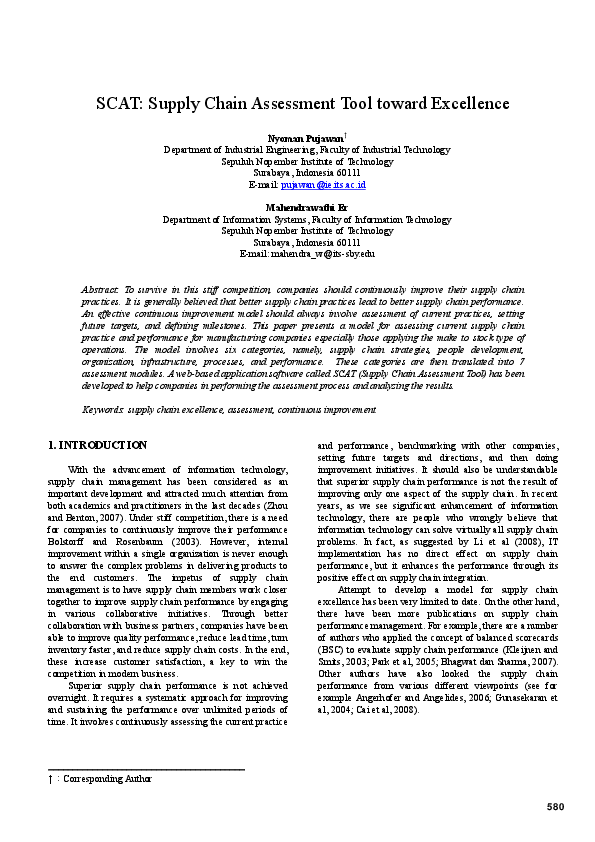 (PDF) SCAT: Supply Chain Assessment Tool toward Excellence
