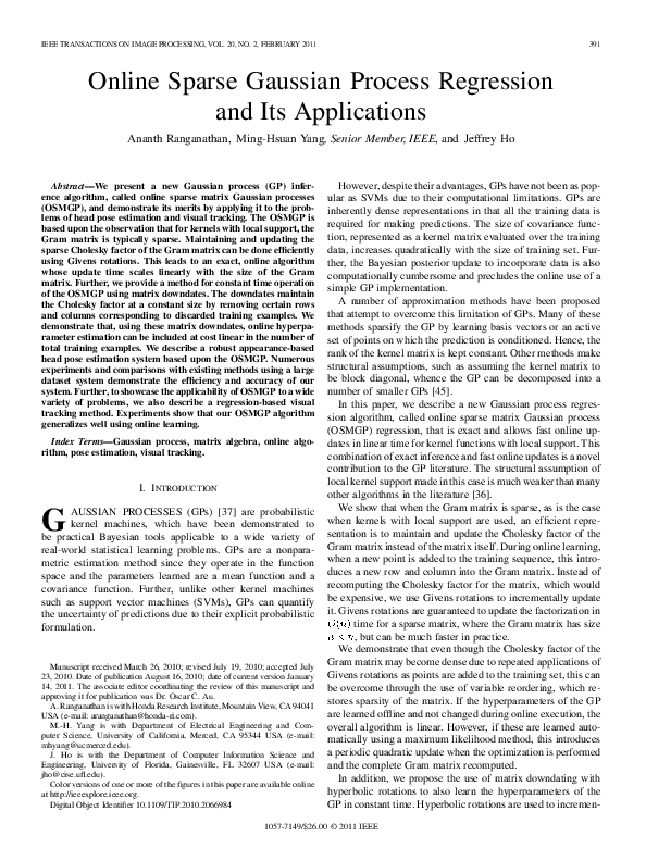 (PDF) Online sparse Gaussian process regression and its applications (PDF) Online sparse Gaussian process regression and its applications