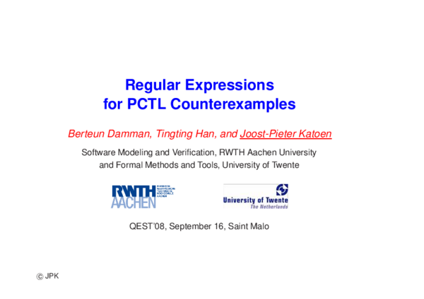 (PDF) Regular expressions for PCTL counterexamples