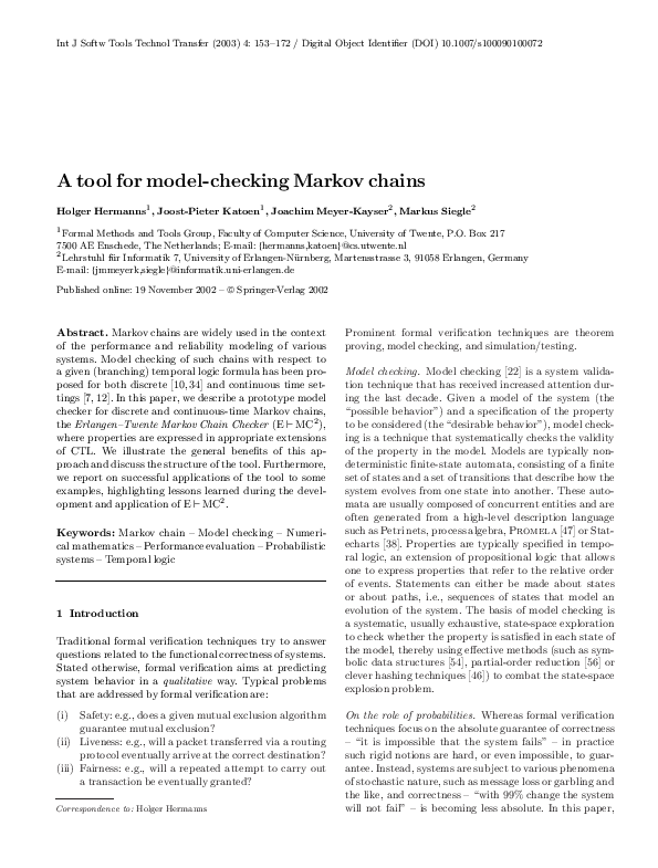 (PDF) A tool for model-checking Markov chains